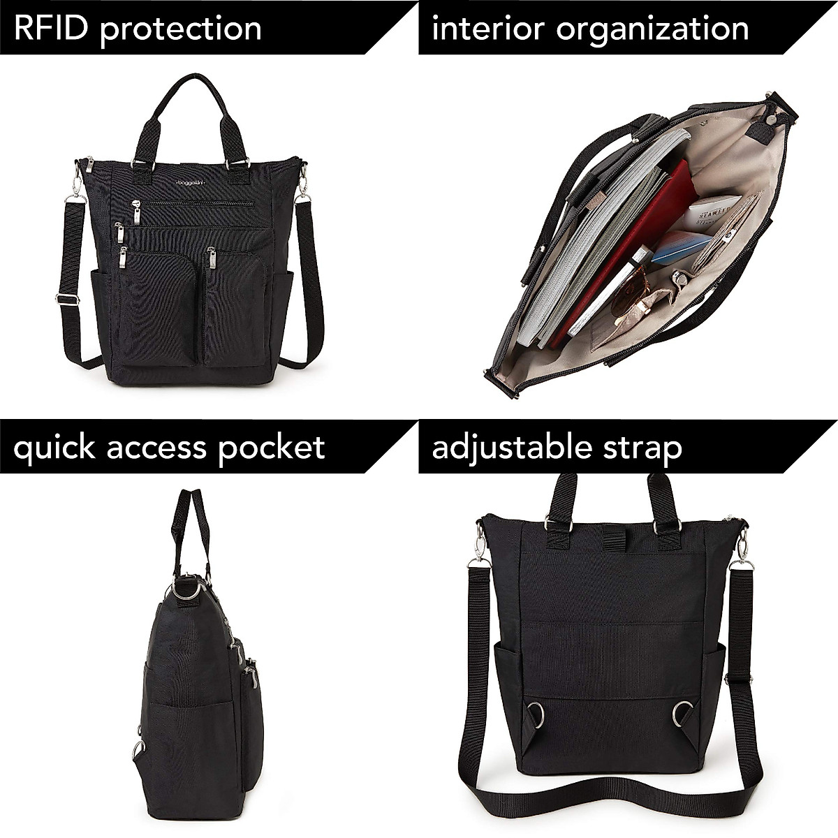 Baggallini womens Legacy 3-in-1 All set 3 in 1 Backpack, Black, One Size US