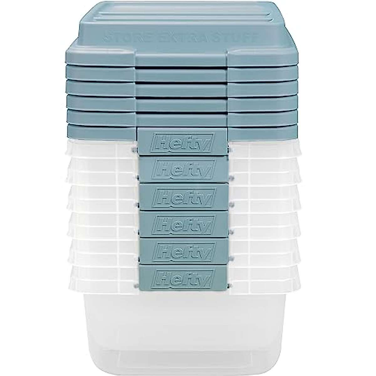 Hefty HI-RISE Stackable Storage Bins - Under Bed Storage Containers with Lids, Shoe Organizer, Plastic Storage Bins, Clear Shoe Boxes with XL Lid-Locking Latches, Durable Double Rim - 18qt (8 Pack)