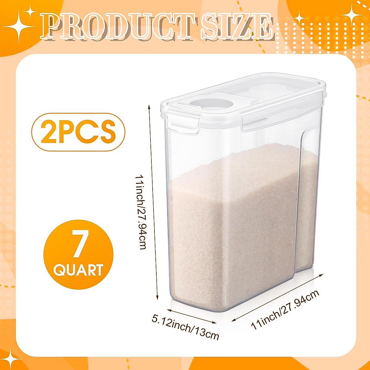 Vesici 2 Pcs 7 Quart Cereal Containers Storage Airtight Cereal Keeper Storage Cereal Dispenser Countertop Plastic Cereal Dispenser Canister Pasta Organizer for Pantry and Kitchen Organization