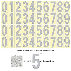 Reflective Mailbox Numbers for Outside, 4 Sets Large 4 inch 0-9 Self Adhesive Address Numbers for House Doors (4 inch, Silver)