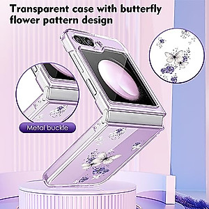 For Samsung Galaxy Z Flip 5 Case Soft Silicone TPU Flowers Galaxy Z Flip 5 Case Protective Thin Soft Butterfly Pattern Transparent Clear Cover Pretty Phone Case For Samsung Z Flip 5 5G Case (Flower A)