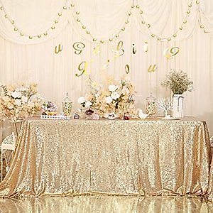 Juya Delight 60" x 102" Light Gold Sequin Tablecloth Rectangle Sparkle Table Cover for Wedding Birthday Party Festival Ceremony Cake Dessert Table