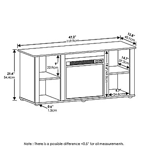 Furinno Jensen Entertainment Center Stand with Fireplace for TV up to 55 Inch, Americano, Corded Electric, Adjustable