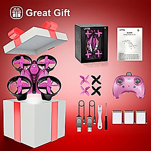 UNTEI 2 In 1 Mini Drone for Kids Remote Control Drone with Land Mode or Fly Mode, LED Lights,Auto Hovering, 3D Flip,Headless Mode and 3 Batteries,Toys Gifts for Boys Girls (Harbor Pink)