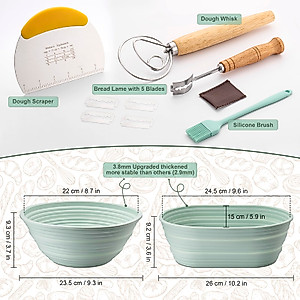 Silicone Sourdough Bread Proofing Baskets - Sourdough Starter Kit Including 9 Inch Round&10 Oval Foldable Sourdough Baking Basket, With Dough Whisk, Scraper, Lames, Brush, Baking Supplies Set (Green)
