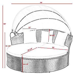 Tangkula Patio Furniture Outdoor Lawn Backyard Poolside Garden Round with Retractable Canopy Wicker Rattan 74" Diameter Round Daybed, Seating Separates Cushioned Seats (Without Table Round Bed)