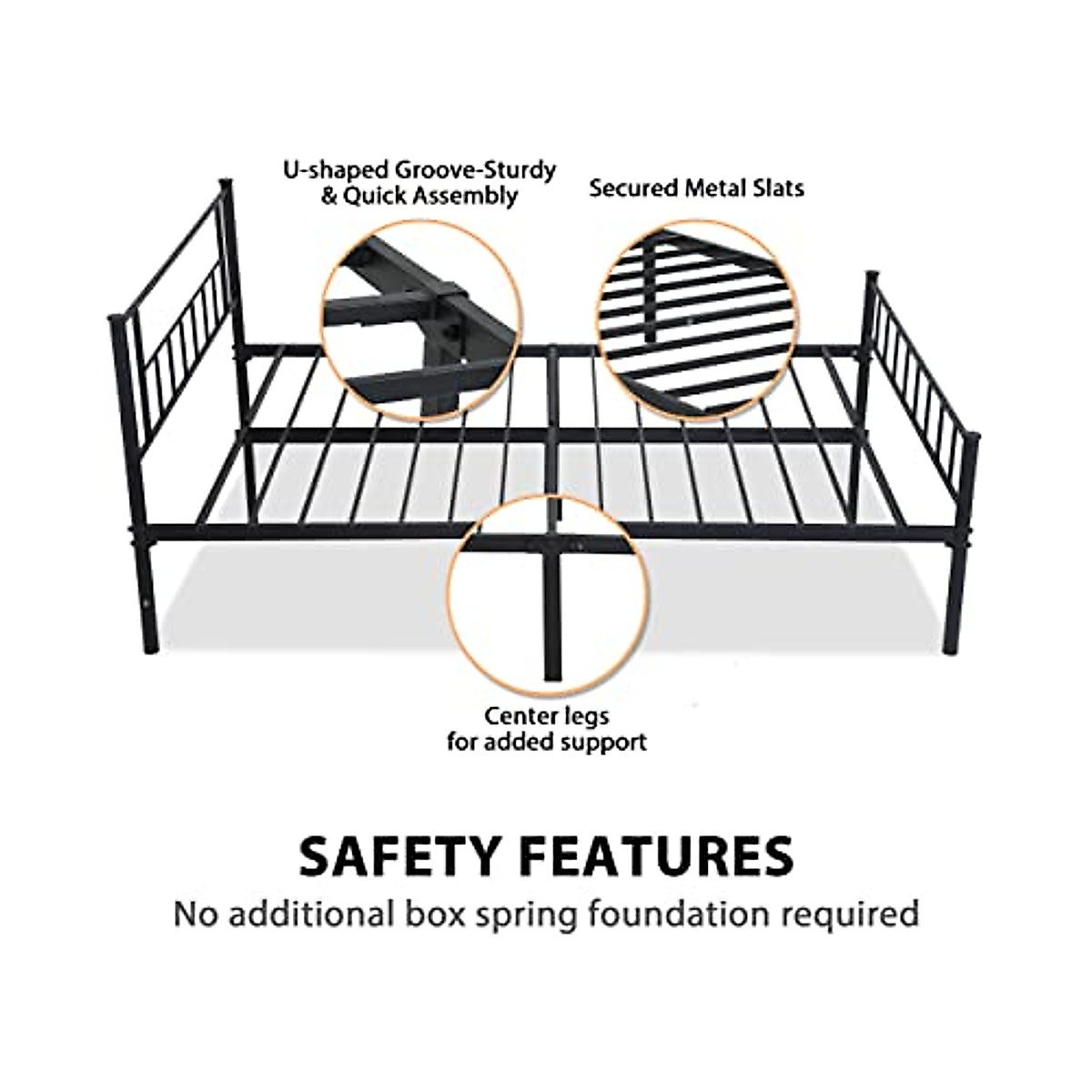 Haiput Wam Black Queen Bed Frame with Headboard and Footboard, Black Metal Bed Frame Queen Noise-Free, Farmhouse Bed Frame No Box Spring Needed, Easy Assembly, Queen