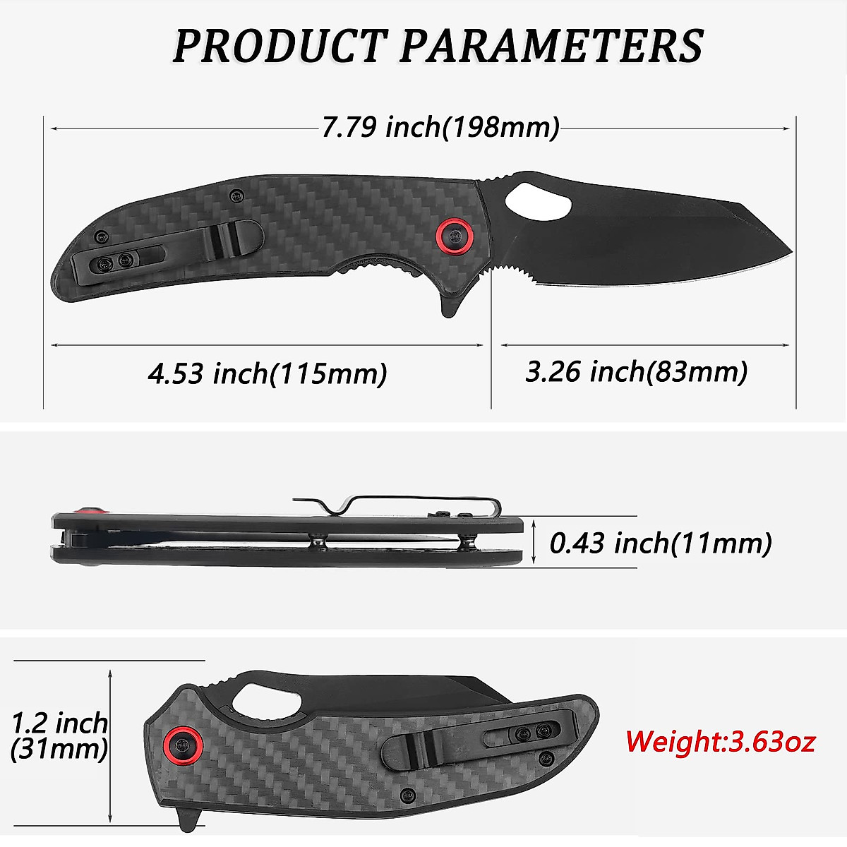 SENNILOX Folding Pocket Knife,3.26" D2 Blade,Full Carbon Fiber Handle,Titanium Coating,Unique Tool Gift for Men Women