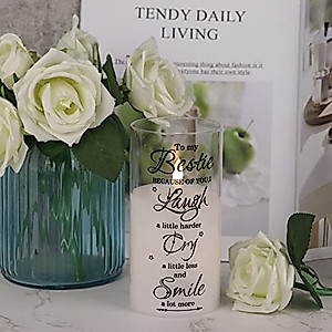 GenSwin Flameless Glass Candles Battery Operated to My Bestie Because of You I Laugh a Little Harder Thank You for Being My Unbiological Sisters Friendship Birthday Gift Bestie Friend Sister