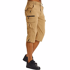 MAGCOMSEN Mens Capri Pants 3/4 Shorts for Men Capri Joggers Fishing Shorts Athletic Shorts Tactical Shorts Mens Workout Running Shorts for Men Green