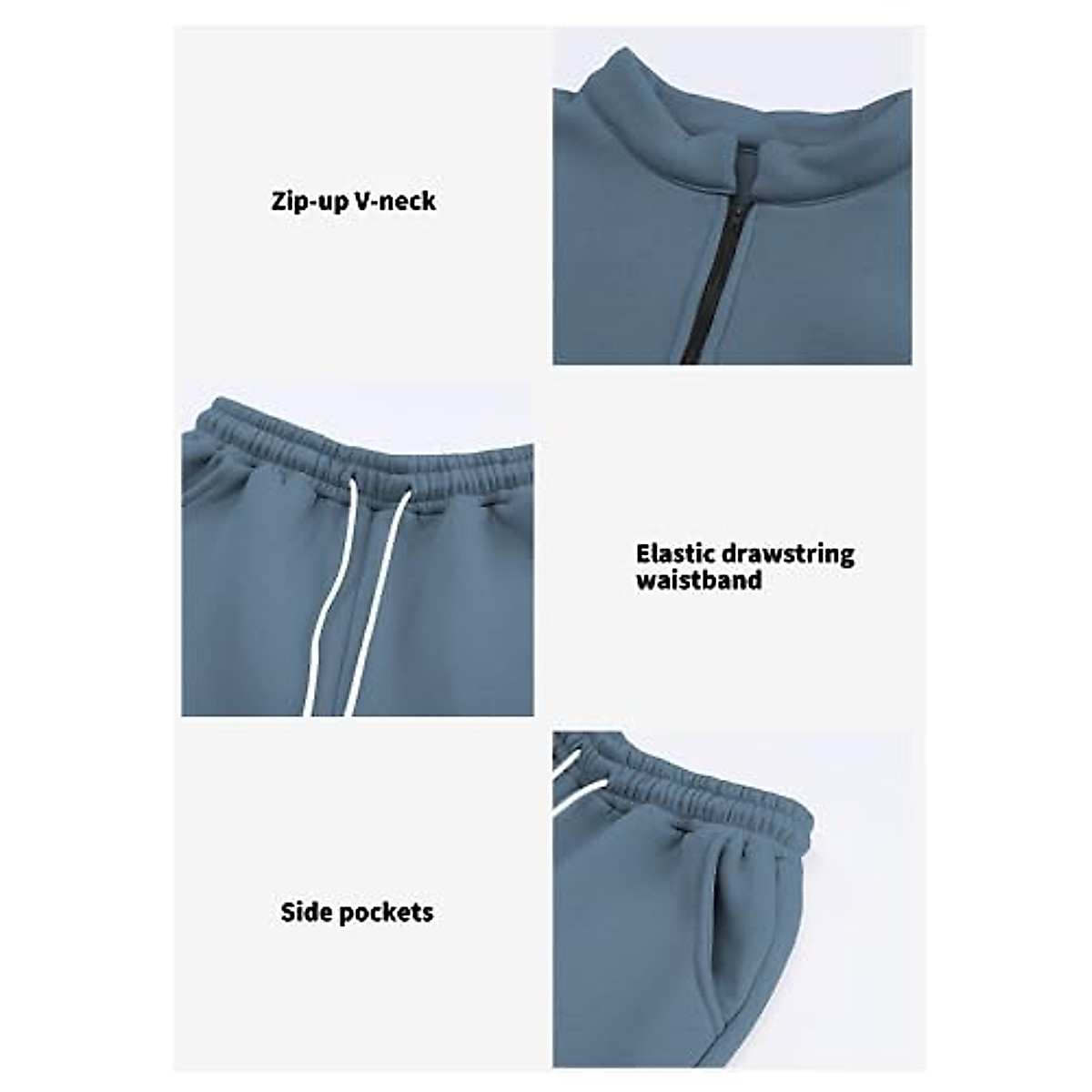 Aleumdr Womens Oversized Half Zip Pullover Long Sleeve Sweatshirt Jogger Pants Lounge Sets 2 Piece Sweatsuit with Pockets Blue-Grey Large