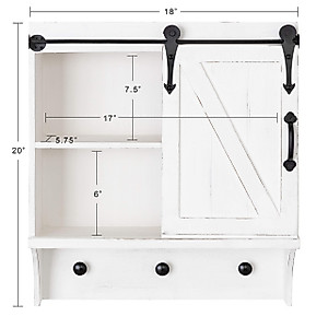 Kate and Laurel Cates Decorative Farmhouse Cabinet Wall Organizer with Sliding Barn Door and 3 Knobs, 18 x 8 x 20, White, Shabby-Chic Farmhouse-Inspired Mail and Key Holder for Wall
