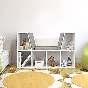 MUPATER Kids Reading Nook Organizer with Storage Bookshelf and Detachable Cushions, 6-Cubby Bookcase Cabinet for Kids Room and Bedroom, White