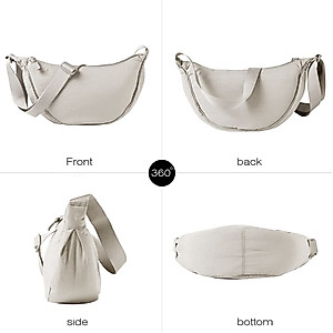 Nylon Crescent Crossbody Bag for Women Men Fanny Pack Crossbody Bag Dumpling Lightweight Travel Sling Bag (02-beige)