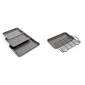 Ninja B33003 Foodi Premium 3-Piece Baking Sheet Set, with 9 x 13 inch Sheet, 10 x 15 inch Sheet & 11 x 17 inch Sheet, Grey & B32102 Foodi Premium 2-Piece Bakeware Sheet Set, Grey