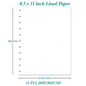 A4 TUL Discbound Lined Refill Paper, 11 Disc Hole Punched Ruled Filler Paper, 100Sheets / 200Pages Loose-Leaf Paper, 100gsm White Paper, 8.5'' x 11''