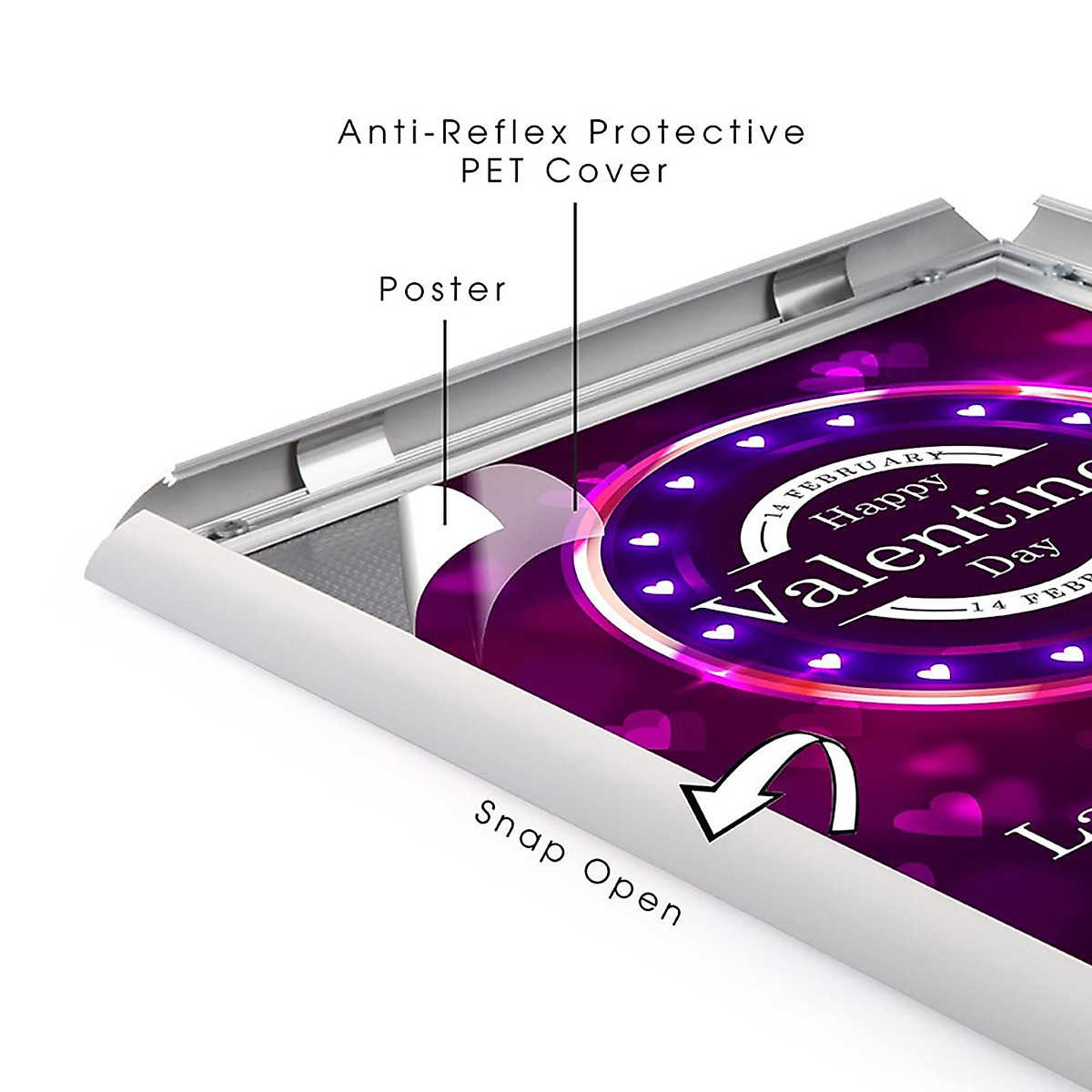 Snap Frame 11x17 Inch, 1 Inch, Silver, Mitered Corner, Front Loading