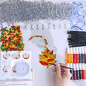 Winlyn 24 Sets Fall Leaf Suncatchers Ornaments Decorations DIY Window Paint Art Suncatchers Craft Kits Autumn Maple Leaf Sun Catchers for Kids Classroom Thanksgiving Harvest Party Art Project