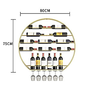 Gold Round Wall-Mounte Wine Rack ， Bar Restaurant Kitchen Wine Bottle Storage Shelf ，Hanging Wine Glass Holder Suspended Stemware Floating Organizer Shelves