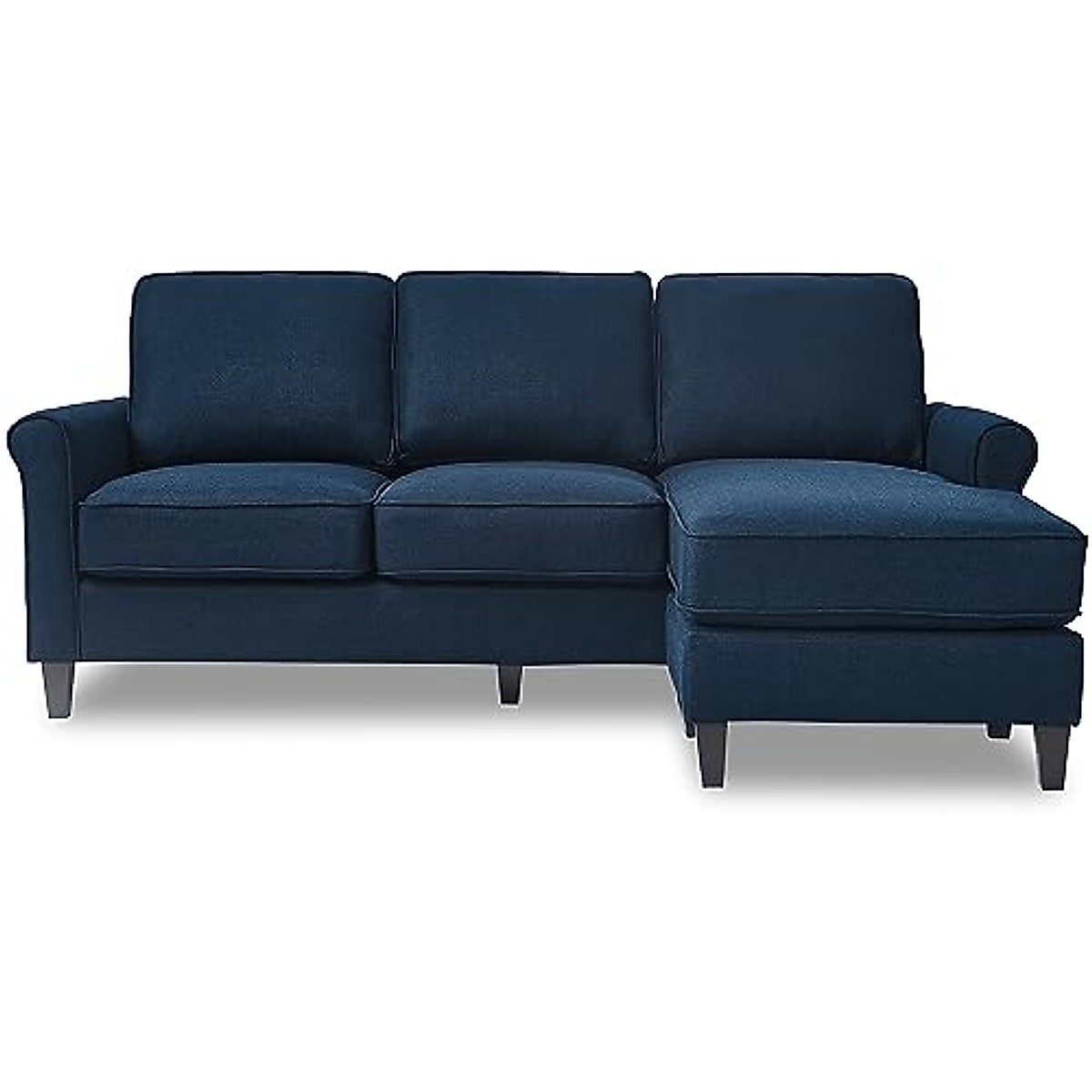 Serta Harmon Reversible Sectional Sofa, Modern L-Shaped Couch for Small Spaces, Soft Fabric Upholstery, Rolled Arm, Blue