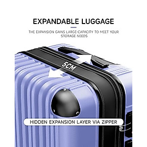 SunnyTour 24In Expandable Checked Luggage, Hard Shell Spinner Suitcase with Wheels for Business/Travel (Lavender)
