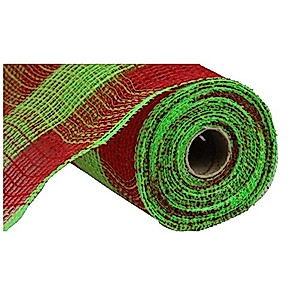 Faux Jute & Large Check Deco Mesh, 10.5 Inch x 10 Yards (Red, Fresh Green)