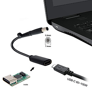 JSER Type C USB-C Female Input to DC Power PD Charge Cable fit for Laptop 18-20V (7.4x5.0mm)…