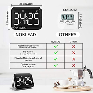 NOKLEAD Digital Kitchen Timer - Magnetic Countdown Count Up Timer with Large LED Display, 2 Brightness, Loud Volume, Easy for Cooking and for Kids Teachers and Seniors to Use (Batteries Included)