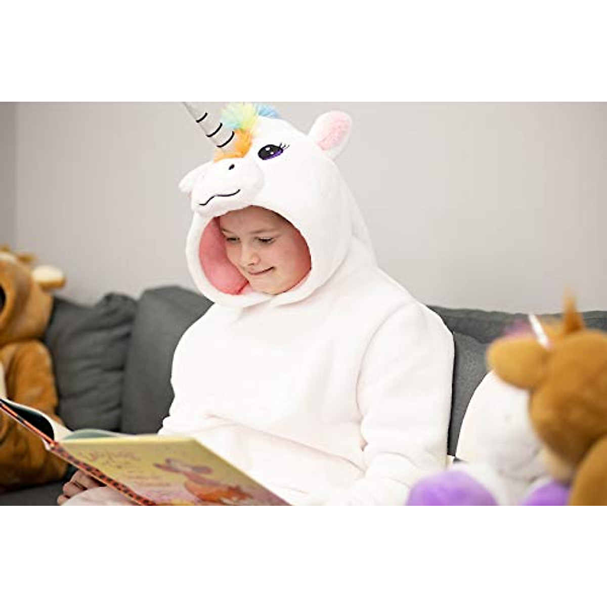 Plushible Blanket Hoodie for Kids - Unicorn Hooded Sweatshirt Blankets for Girls, Toddler and Teen - Comfy and Cozy Sherpa Lined Oversized Wearable Animal Hoodies - Adult and Children