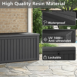 Esmlada Outdoor Storage Box, 150 Gallon Large Outdoor Resin Deck Box, Storage Outdoor Waterproof Boxes Lockable Lid for Garden Tools, Pool Supplies, Patio Furniture and Cushions, Black