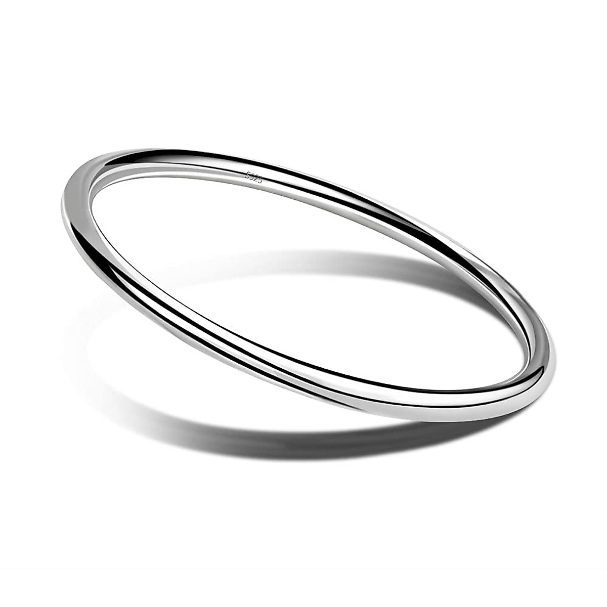 Meilanduo Solid 925 Sterling Silver 4mm High Polished Round Circle Bangle Shiny Minimalist Bangle Bracelet for Women (68mm for Large Wrists)