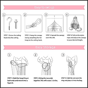 Bed Canopy for Kids - Bed Canopy Mosquito Net with Pom Poms and Felt Stars by Kiddigard - Bed Canopy for Girls - Bed Canopy Baby - Bed Canopy Set.