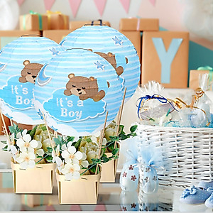 Baquler 12 Sets Baby Shower Decorations Hot Air Balloon Table Centerpieces DIY Paper Lanterns It's a Boy Bear Paper Lantern for Baby Shower Gender Reveal Wedding Bridal Shower Birthday Party Supplies