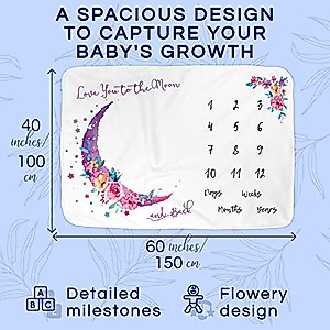 Luka&Lily Baby Monthly Milestone Blanket - 60"x40" Moon Blanket for Baby Girl Shower Gifts - First Year Calendar Growth Chart
