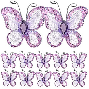 Sheer Mesh Wire Glitter Butterfly, Wedding Decorative Butterflies Decors with Gem, Craft Organza Butterflies for DIY Craft Wedding Home Decor, 50pcs