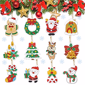 Nardoll Christmas Crafts for Kids - 12 Pieces Christmas Diamond Art Keychains - Make Your Own Diamond Art Christmas Ornaments Decor - 5D DIY Xmas Diamond GEM Arts and Crafts for Girls Ages 4-8 8-12