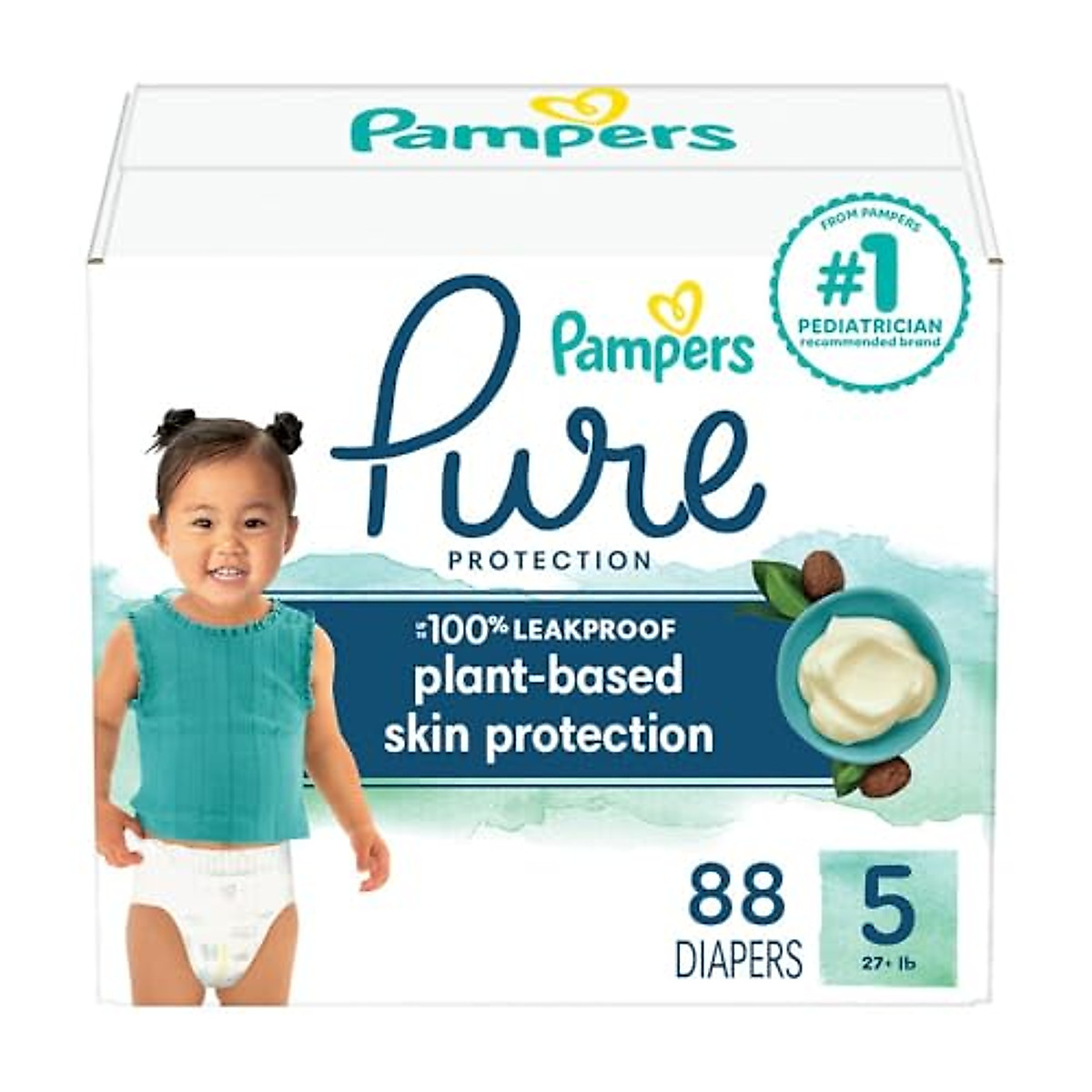 Pampers Baby Diapers - Pure Protection - Size 5, 88 Count, for up to 100% Leakproof, Premium Plant-based Skin Protection