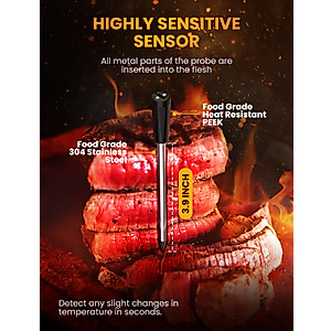 Wireless Meat Thermometer with 493FT Long Wireless Range, Instant Read Digital Food Thermometer, Smart APP Control, Charging Dock, Kitchen Thermometer for Roast, Oven, Grill, BBQ, Smoker, Rotisserie