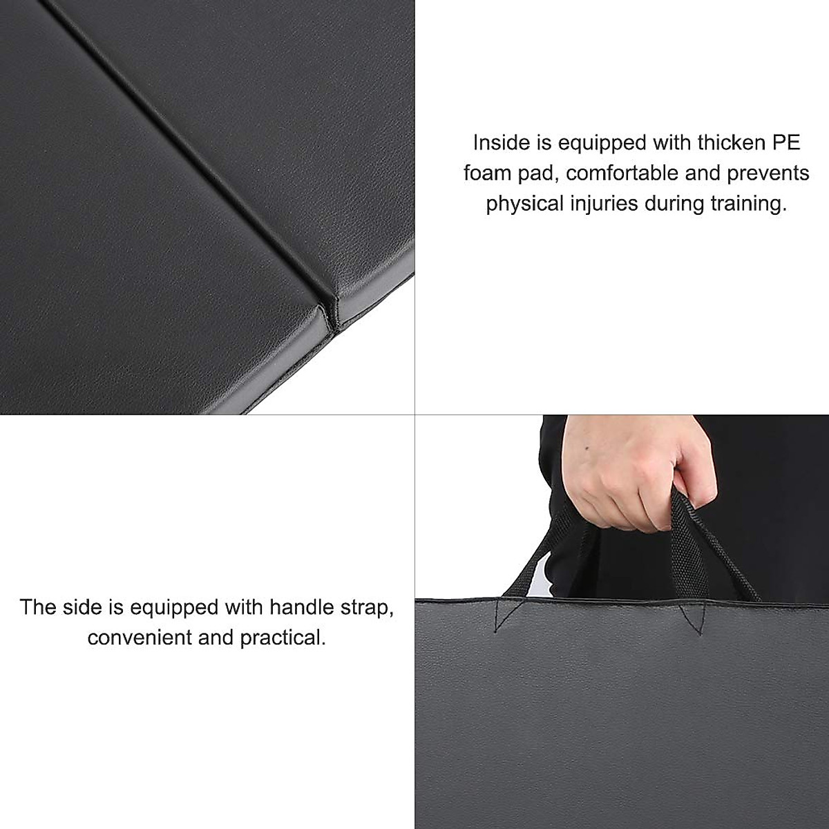 Foldable Sports Fitness Yoga Mat, Exercise Workout Mat 180x60x3cm Black Gym Training Gymnastics Accessories