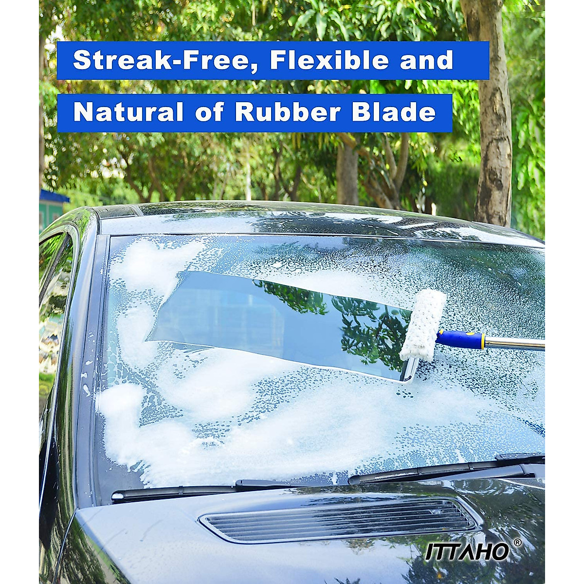 ITTAHO 53" Squeegee Window Cleaner, 2 in 1 Squeegee for Window Cleaning Tool Kit with Extension Pole, Window Cleaning Squeegee Kit for Shower Glass，Indoor,Outdoor High Window Cleaning-Two Pads