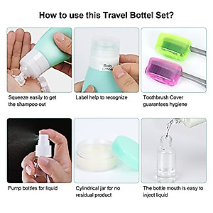sowinlar 12 Pack Travel Bottles Set for Toiletries，TSA Approved Silicone Leak Proof Refillable Travel Containers, Squeezable Travel Kit,Travel Size Bottles for Toiletries Shampoo Soap 3 oz