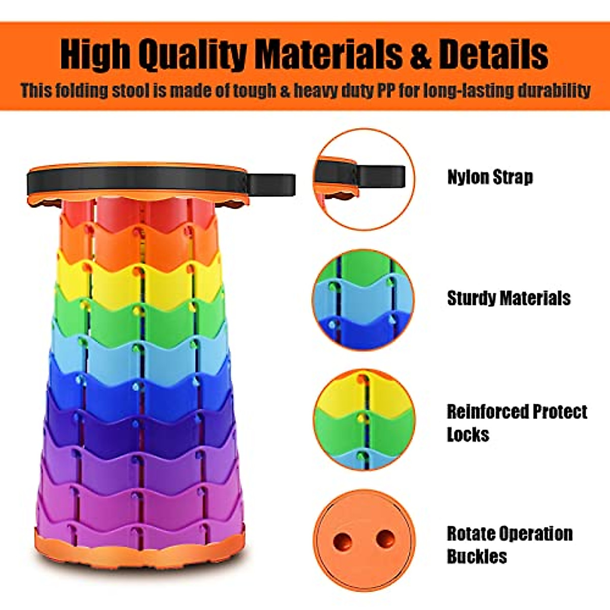 Yuekidou Retractable Folding Stool, Upgraded Collapsible Telescoping Stools, Portable Foldable Chair Seat for Camping Fishing Hiking Gardening BBQ