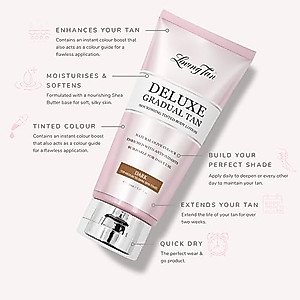 Loving Tan Deluxe Gradual Tan Lotion, Dark- Natural Looking Self Tanner, Professional Strength Sunless Tanner, 7+ Self Tanning Applications per Bottle- Cruelty Free, Naturally Derived DHA- 5.07 Fl Oz