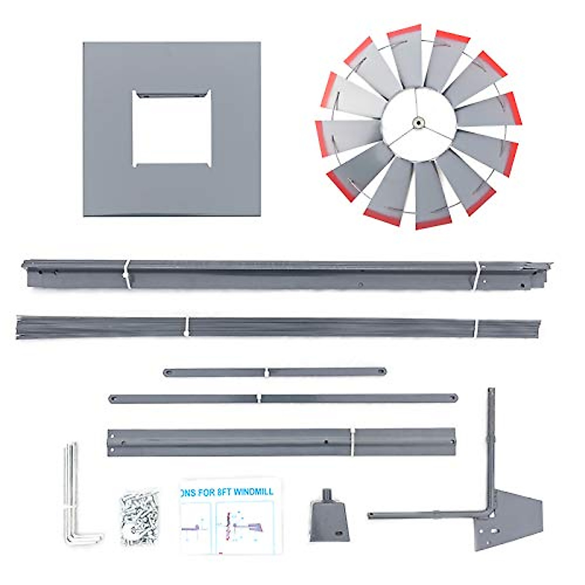 HAHASOLE 8ft Garden Windmill, Heavy Duty Durable Metal Weather Vane for Backyard, Ornamental Windmill for Yard Weather Resistant (Gray, 8FT)