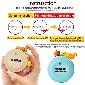 J-Artdope Timer for Kids,Magnetic Kitchen Timer,60-Minute Visual Timer,Cute Mechanical Timers for Classroom,Cooking,Reading,Gym,(Squirrel)-2 Pack