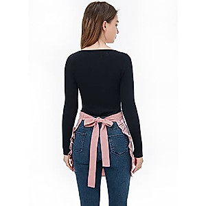 Cotton Lovely Half Apron Fashion Lace Embroidered Restaurant Bistro Waitress Apron Kitchen Waist Apron for Womens Girls (Pink)