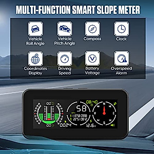 Car Inclinometer Level Tilt Meter, Digital HUD GPS Speed Slope Meter, Real-timie Speed, Vehicle tilt/Pitch Angle, Battery Voltage with HD LCD Display for 12V Off-Road Vehicle
