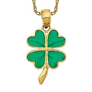 IceCarats 14K Yellow Gold 4 Leaf Lucky Clover Shamrock Flower Necklace Heart Claddagh Celtic Charm Pendant Irish Jewelry 20mm x 10mm Only