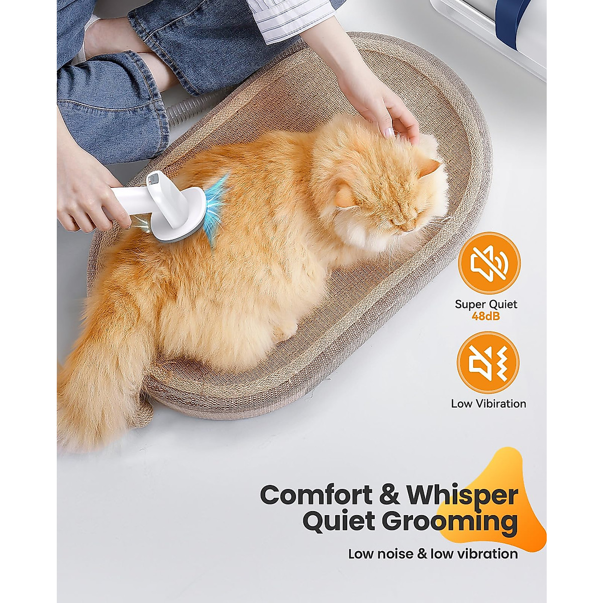 oneisall Cat Vacuum Brush for Shedding Grooming, Low-Noise Pet Grooming Vacuum for Cats Long Short Haired, Cat Grooming Brush for Loose Fur and Undercoat, Pet Hair Removal Between Seasons