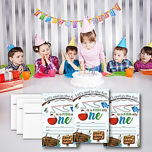 LoaHak Fishing 1st O-Fish-Ally One Birthday Decorations, Fishing Party Celebration, Fishing Invitations For Birthday. (086)